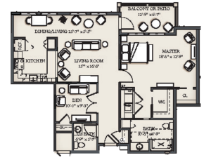 One Bedroom with Den Plus Apartment (2G) 1,227 sq. ft. - Kendal at Ithaca